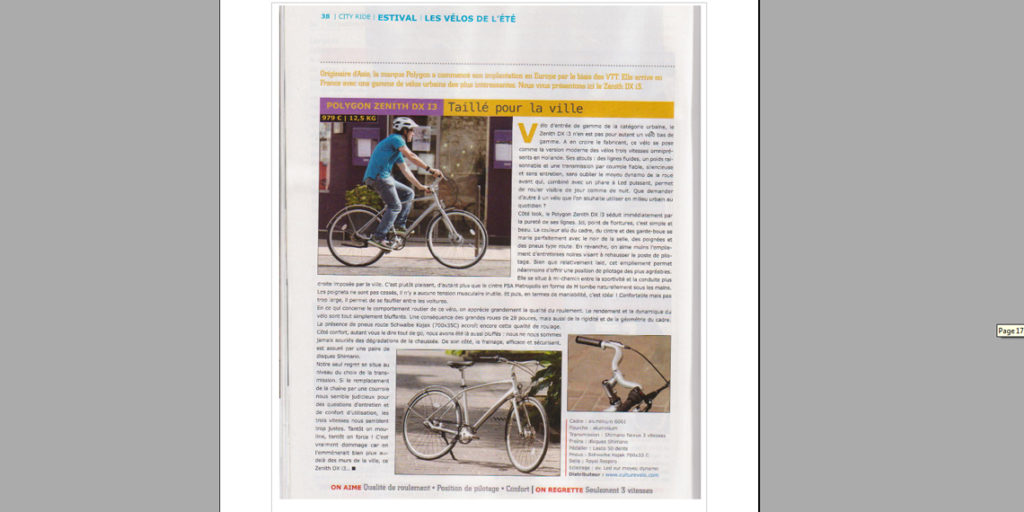 POLYGON ZENITH REVIEW DX (CITY RIDE FRANCE MAGAZINE) - Polygon Bikes